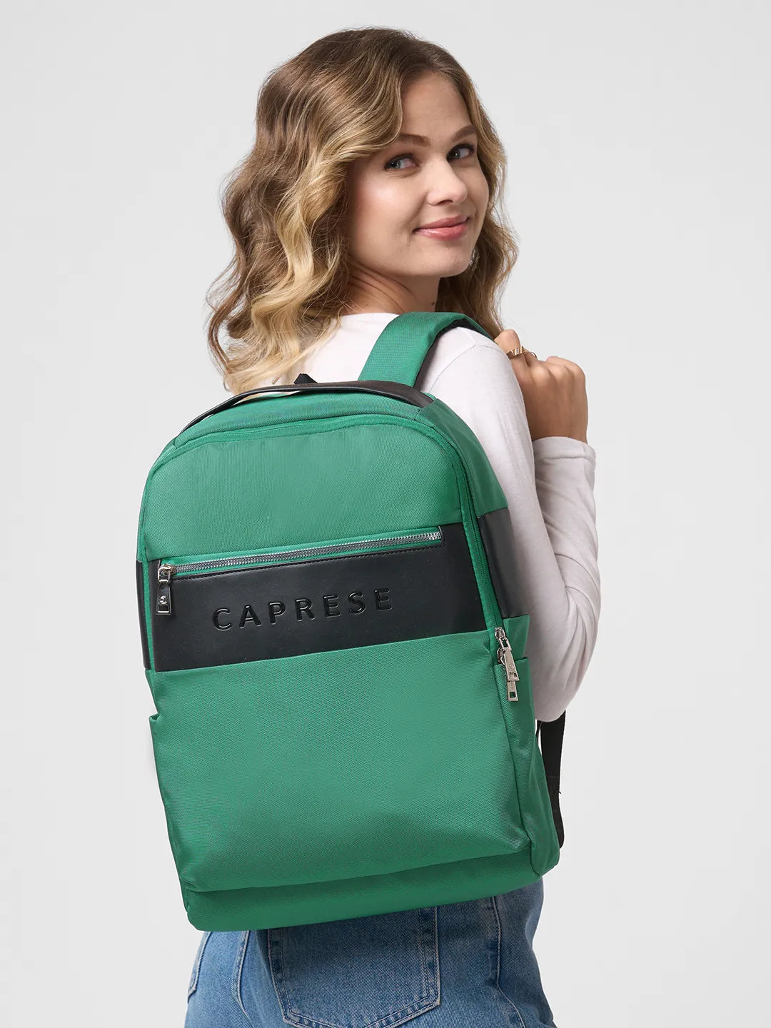 Buy Caprese Jupiter Large Dark Green Laptop Backpack @ 1999 | Caprese Bags
