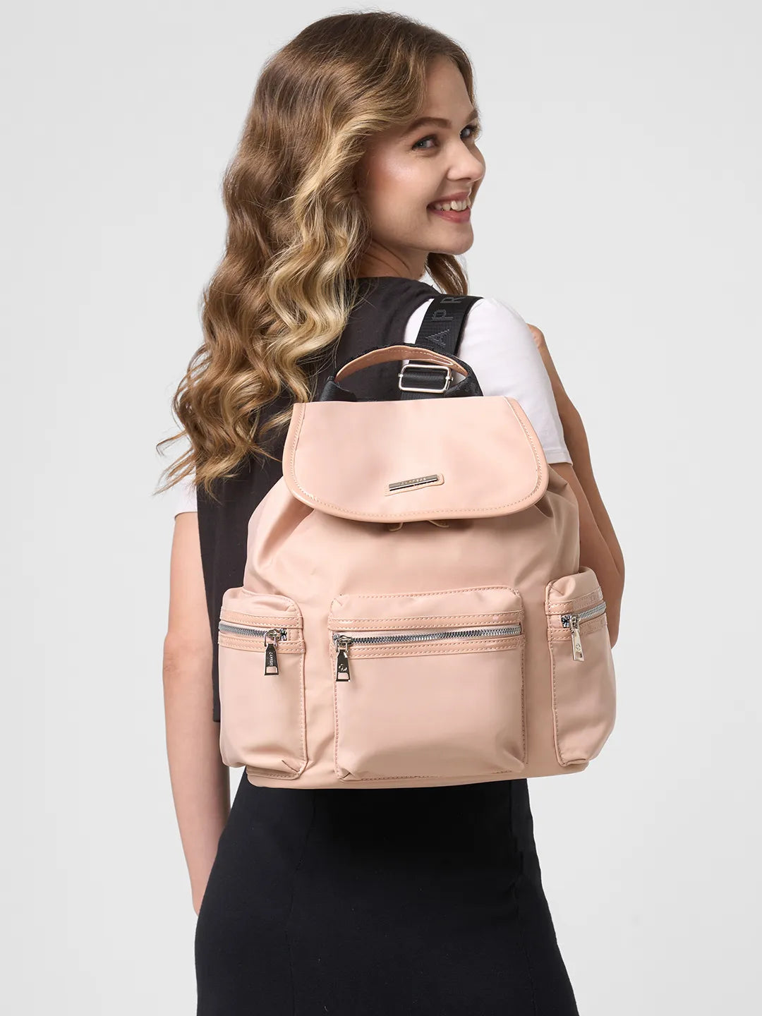 Buy Caprese Mars Medium Powder Pink Laptop Backpack @ 2149 | Caprese Bags